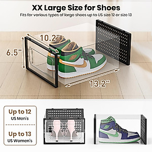 Fkprorjv XX Large Shoe Storage Box Organizer for Closet, 12 Pack Space Saving Versatile Clear Plastic Stackable Sneaker Shoe Rack Containers Bins Holders, Portable Closet Organizers and Storage, Black