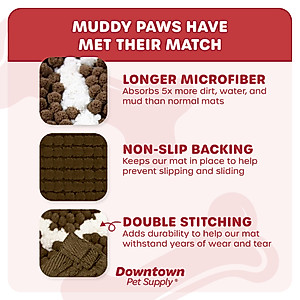 My Doggy Place Microfiber Dog Mat for Muddy Paws, 60" x 36" Brown with Paw Print - Non-Slip, Absorbent and Quick-Drying Dog Paw Cleaning Mat, Washer and Dryer Safe - X-Large/Runner