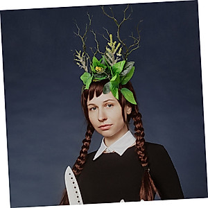 FRCOLOR Green Branch Crown Woodland Headband Halloween Goth Antler Headpiece Floral Fairy Hairband for Women Girls Branch Leaves Hair Accessories