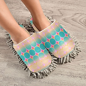 FLildon Microfiber Cleaning Slippers Shimmering Geometric Washable Mop Shoes Slipper for Men/Women House Floor Dust Cleaner, Size M