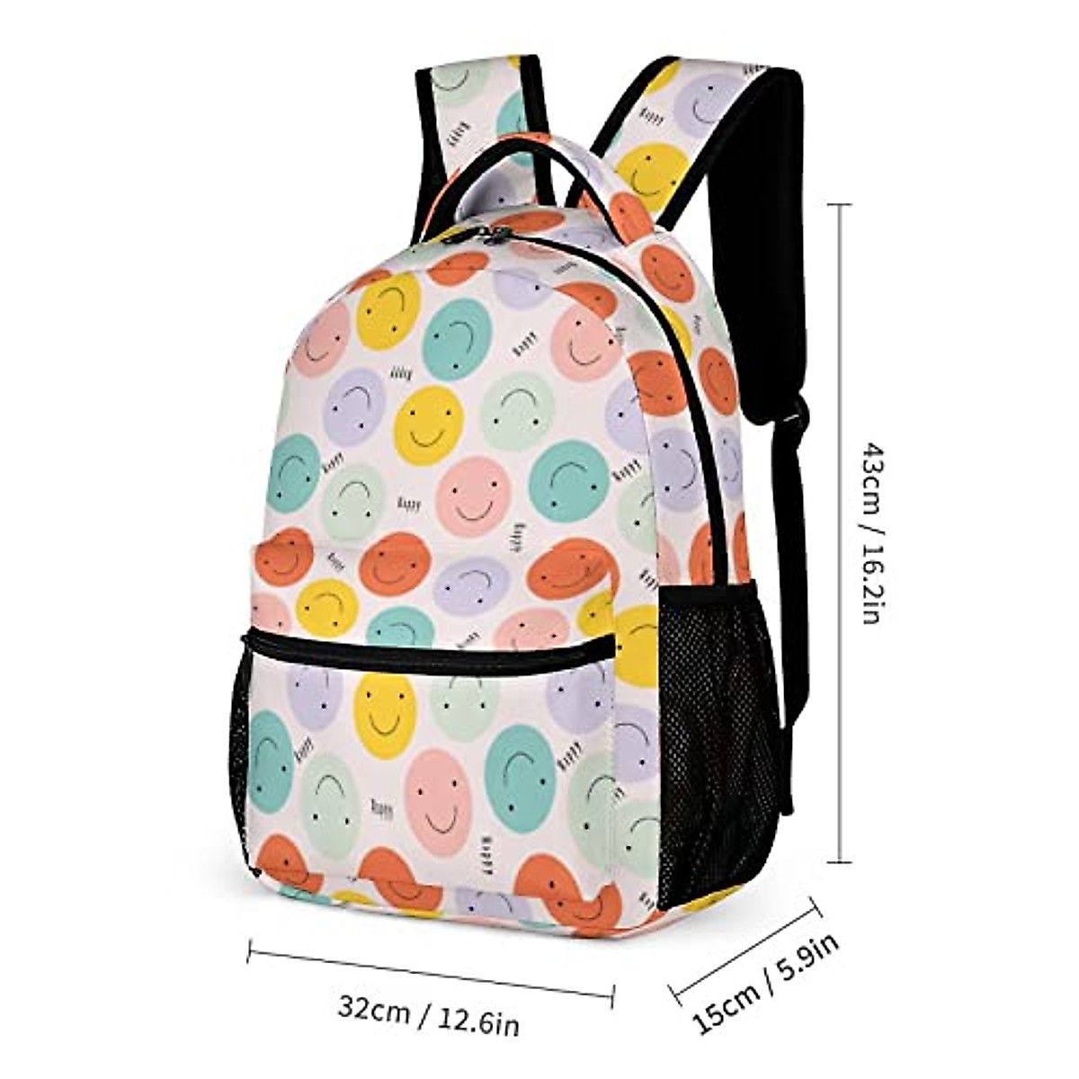 MINBHEBYUD Happy Smiley Face Prints Backpack, Lightweight Backpack Casual Daypack, Bookbag for Men Women