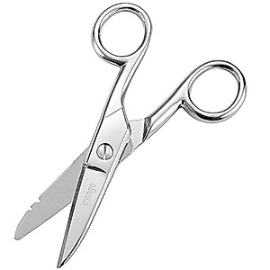 LIVINGO 5-1/5 Inch Heavy Duty Electrician Scissors, Professional Forged Stainless Steel Electrical Shears with Notches for Industrial Stripping, Cutting Telecom Cable, Wire