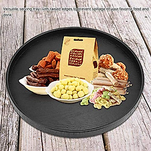 Solid Wood Serving Tray, Round Shape Tea Coffee Snack Food Meals Serving Tray Plate Party Bar Server Breakfast Tray (Black)