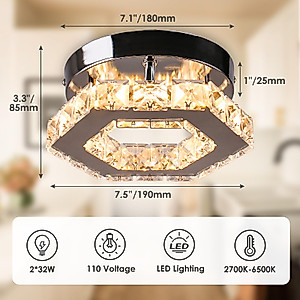 Cainjiazh Mini Chandelier LED Crystal Chandelier Lighting Flush Mount Ceiling Light Fixture Modern Ceiling Crystal Lamp for Hallway Bar Staircase Kitchen Bedroom (Multicolor)