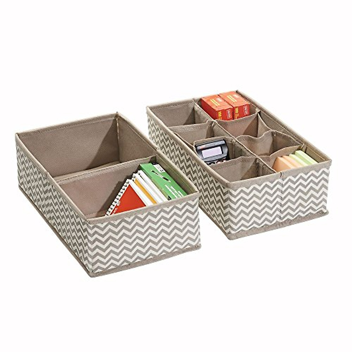 iDesign Chevron, 10 Compartments, InterDesign Fabric Dresser Drawer Storage Organizer for Underwear, Socks, Bras, Tights, Leggings-Set of 2, Taupe/Natural