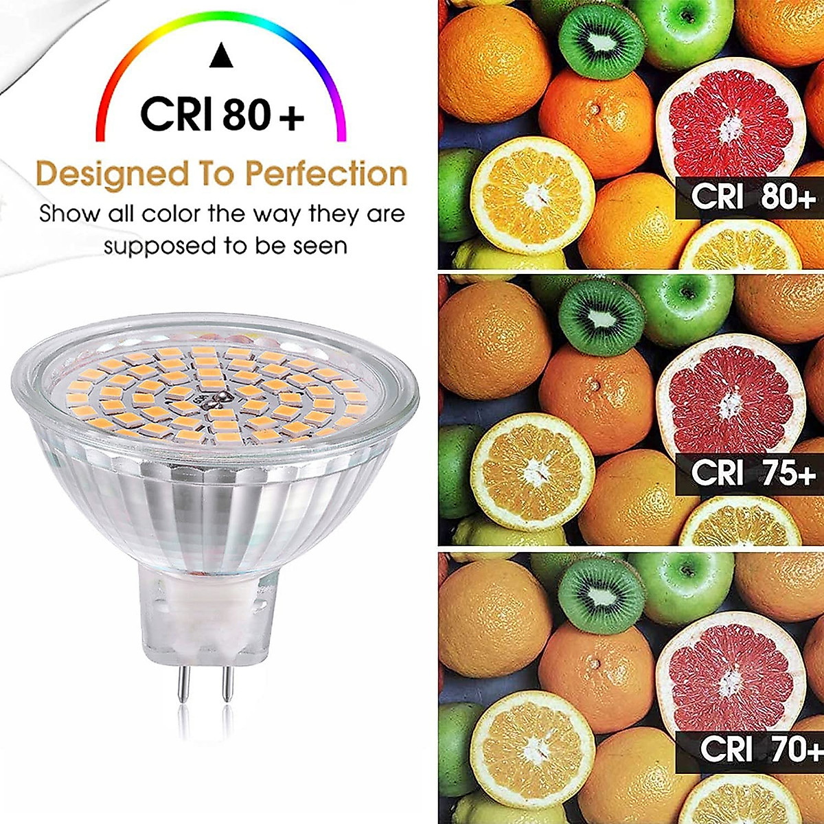 MR16 LED Light Bulbs(4 Pack)-380lm 60LEDs 2835 SMD 3W AC/DC 12V 3000K Warm White,30W Halogen Bulb Equivalent,GU5.3 Bi-Pin Base,Not Dimmable, for Landscape,Recessed Spotlight,Track Lightin