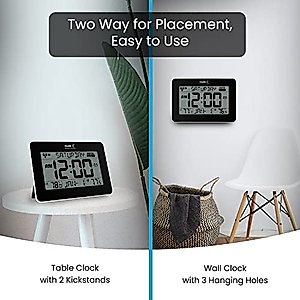 HODIK Atomic Clock with Indoor Outdoor Temperature Wireless, Large 11.4 Inch LCD Display for Easy Reading, Self-Setting Battery Powered Table Clock or Wall Clock with High Precision Sensor