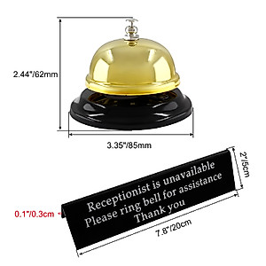BokWin 1 Set Front Counter Bell Metal Call Bell Desk Service Dinner Bell with Double-Side Sign for Hotel Kitchen Restaurants Office Hospital(Gold)