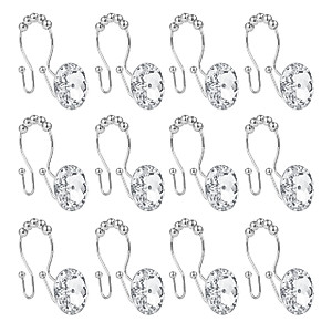 Cyrra Stainless Steel Rust Resistant Double Hooks Glide Shower Ring Hangs for Both Shower Curtain and Liner 12-Pack (Crystal White)