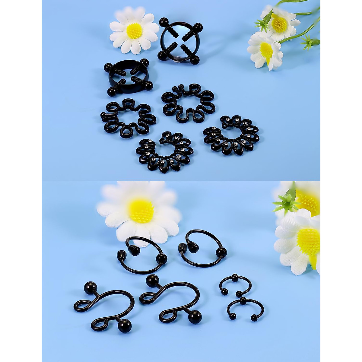 Kadogohno Fake Faux Non Piercing No Pierce Clip On Cute Metal Body Piercing Rings Barbells Jewelry Set for Women Hypoallergenic Stainless Steel