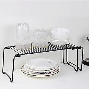 VANLAMNI Expandable Kitchen Counter and Cabinet Storage Shelf, Steel Rack Organizer for Kitchen, Cabinet, Bathroom,Black,2 Pack