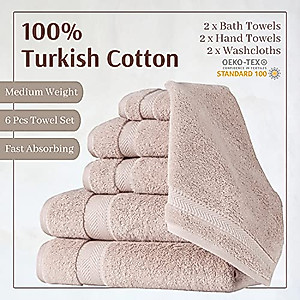 TEXTILOM 100% Turkish Cotton 6 Pcs Bath Towel Set, Luxury Bath Towels for Bathroom, Soft & Absorbent Bathroom Towels Set (2 Bath Towels, 2 Hand Towels, 2 Washcloths)- Beige