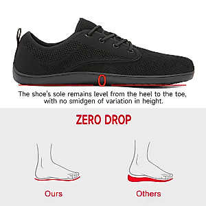 Geweo Barefoot Shoes Women Minimalist Sneakers for Men Wide Toe Box Zero Drop Arch Support Flat Running Walking Footwear Size 9 Women/7 Men Casual Breathable Lightweight All Black 40