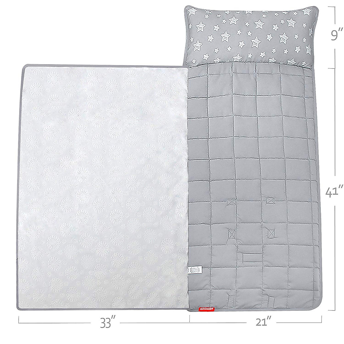 Moonsea Toddler Nap Mat with Removable Pillow and Fleece Minky Blanket, Lightweight, Soft Perfect for Kids Preschool, Daycare, Travel Sleeping Bag Boys and Girls, 21" x 50" Fit Standard Cot