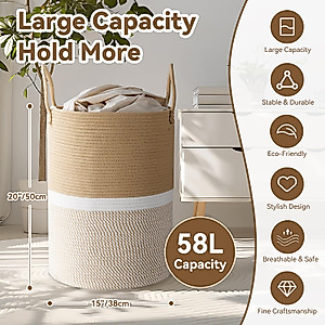 Laundry Storage Basket Large，Tall Rope Baskets for Storage，Cute Blanket Basket，Suitable for Living Room, Bedroom, Farmhouse，Can Be Decorative and Used to Store Toys