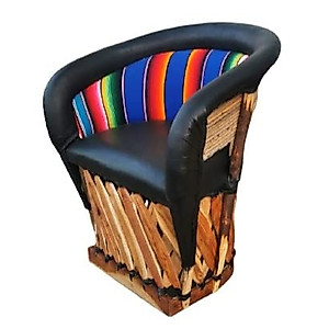Forniture Traditional Mexican Equipal Chair Black Color Zarape Handmade, Artisan in Mexico Equipales San José Original Skin Ideal for your Home, Bar, Restaurant, Office, Hotel