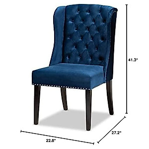 Baxton Studio Lamont Modern Contemporary Transitional Navy Blue Velvet Fabric Upholstered and Dark Brown Finished Wood Wingback Dining Chair