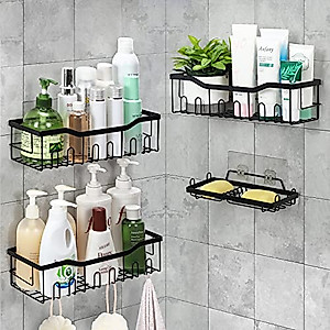 melos 4 Pack Shower Caddy, Wall Mounted Bathroom Shower Organizer, Strong Adhesive Shower Organizer Shelf, Rustproof Rack for Kitchen, Dorm and Bathroom, Black