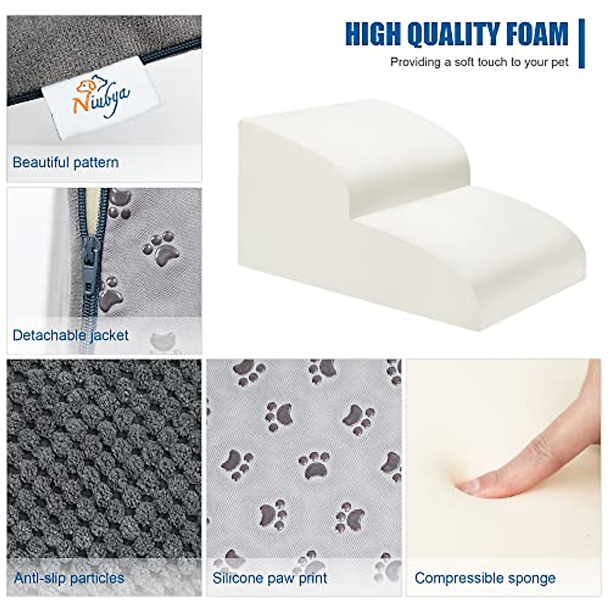 Dog Stairs for Small Dogs - High Density Foam Dog Ramp, Extra Wide Pet Steps with Non-Slip Bottom for High Beds, Couche and Sofa, Best for Dogs Injured, Older Dogs Cats, Pet with Joint Pain