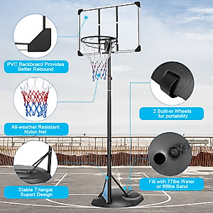 KL KLB Sport Portable Basketball Hoop System Stand Height Adjustable 7.5ft - 9.2ft with 32 Inch Backboard and Wheels for Youth Adults Indoor Outdoor Basketball Goal