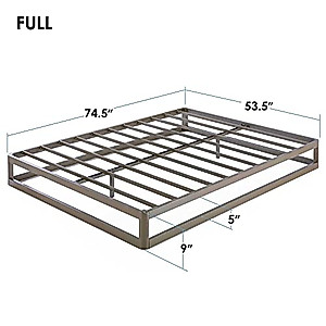Mellow 9" Metal Platform Bed Frame w/Heavy Duty Steel Slat Mattress Foundation (No Box Spring Needed), Full, Grey