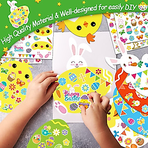chiazllta 36Packs Easter DIY Craft Kit Stickers Set for Kids Eggs Bunny Chicks Easter Paper Craft Kit for Home Preschool Classroom Game Activities