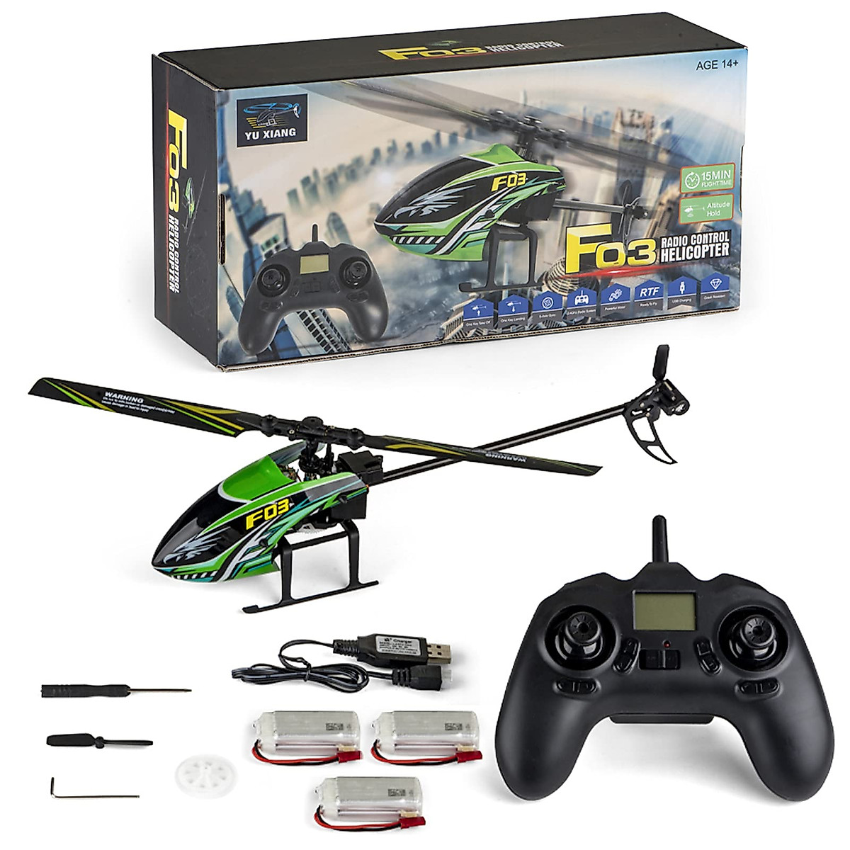GoolRC F03 RC Helicopter, 4CH 2.4GHz Remote Control Helicopter with 6-Axis Gyro, Altitude Hold, One Key Take Off/Landing, Easy to Fly for Kids, Adults and Beginners, Include 3 Batteries