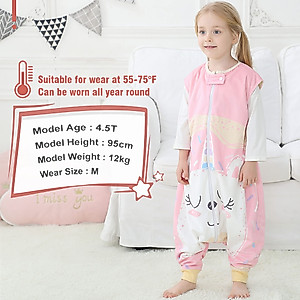 MICHLEY Baby Sleeping Bag Sack with Feet Spring Autumn 2-Way Zipper Swaddle Wearable Blanket Sleeveless Breathable Sleepsuit for Boys and Girls, 5-6T, Pink Unicorn