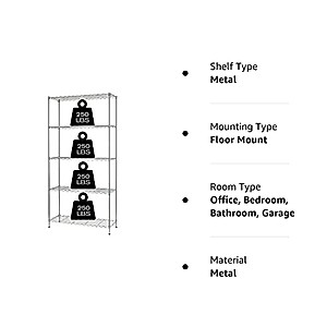 HCY 5-Tier Storage Shelf Heavy Duty Storage Shelving Unit NSF Height Adjustable Metal Storage Rack for Laundry Bathroom Kitchen Garage Pantry Organization - 14"x36"x72" (Chrome)