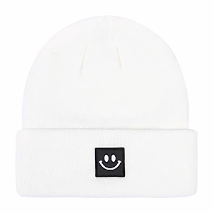 upeilxd Baby Winter Hat Soft Warm Knitted Beanie Hat with Cute Smile Face Beanie Cap for Toddler Boys Girls White