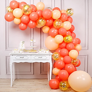 PartyWoo Coral Balloons, 60 pcs Coral Latex Balloons, Peach Balloons, Gold Confetti Balloons, Jumbo Peach Balloons for Coral Birthday Decorations, Coral Party Decorations, Coral Wedding Decorations