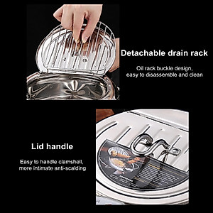 Stainless Steel Deep Fryer - Large Japanese Deep Fryer Pot - with Lid, with Thermometer & Oil Drip Drainer Rack for Kitchen Home Use (Stainless Steel, 20cm)