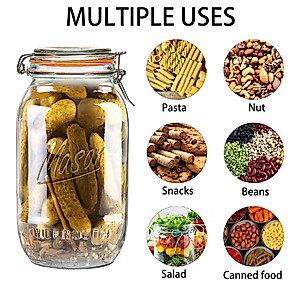 Wide Mouth Mason Jars 64 oz 3 Pack Half Gallon Glass Jar with Airtight Lids, Large Mason Jar with Scale Mark Food Storage Canning Jars for Pickling Flour Sugar Pasta Oats Cereal