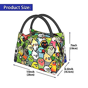 FACITE Kids Lunch Box for Girls, Insulated Small Cute Lunch Bag Women Gifts,Fresh Reusable Lunch Bag for Girls, Green Soft Foldable Anime Teen Lunchbox for School Outdoor, Bird Parrot
