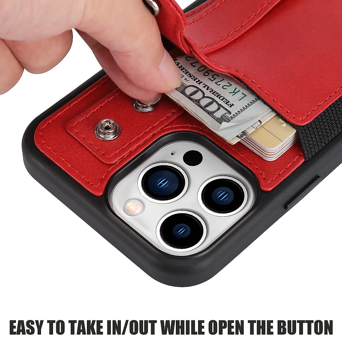 TOOVREN iPhone 13 Pro Max Case Wallet, Compatible with iPhone 13 Pro Max Case with Card Holder Kickstand Adjustable Detachable Necklace, iPhone Lanyard for iPhone 13 Pro Max 6.7 inch 2021 Red