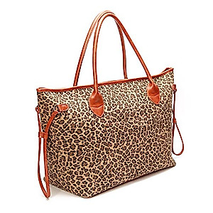 Large Tote Handbag Leopard Canvas Tote Purse Brown Cheetah Print Beach Bags with Pockets leopard Print Gifts for Women (Cheetah) (L)