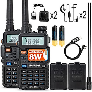 BaoFeng Radio UV-5R 8W 2Pack Handheld Ham Radios (VHF & UHF) with High Gain Antenna and Programming Cable (2Pack) (M)