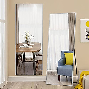 NeuType Full Length Dressing Mirror 65"x22" Large Rectangle Bedroom Floor Standing Wall-Mounted Mirror Hanging or Leaning Against Wall Aluminum Alloy Thin Frame (Silver)