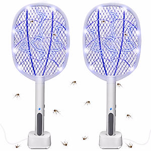 Phosooy Electric Fly Swatter Rackets, 2-in-1 Handhold Bug Zapper with 3000V High Voltage, Plug-in Mosquito Killer Insect Light Trap with 3 Layer Safety Mesh Portable for Indoor Outdoor Use (2)