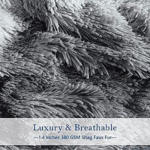 EASELAND Soft Faux Fur and Sherpa Shaggy Throw Blanket,Reversible Warm Thick Fleece Fuzzy Shag Throws, Luxury Furry Plush Fluffy Decorative Cozy Blankets for Couch Sofa Bed Chair, Tie Dye Grey,Travel
