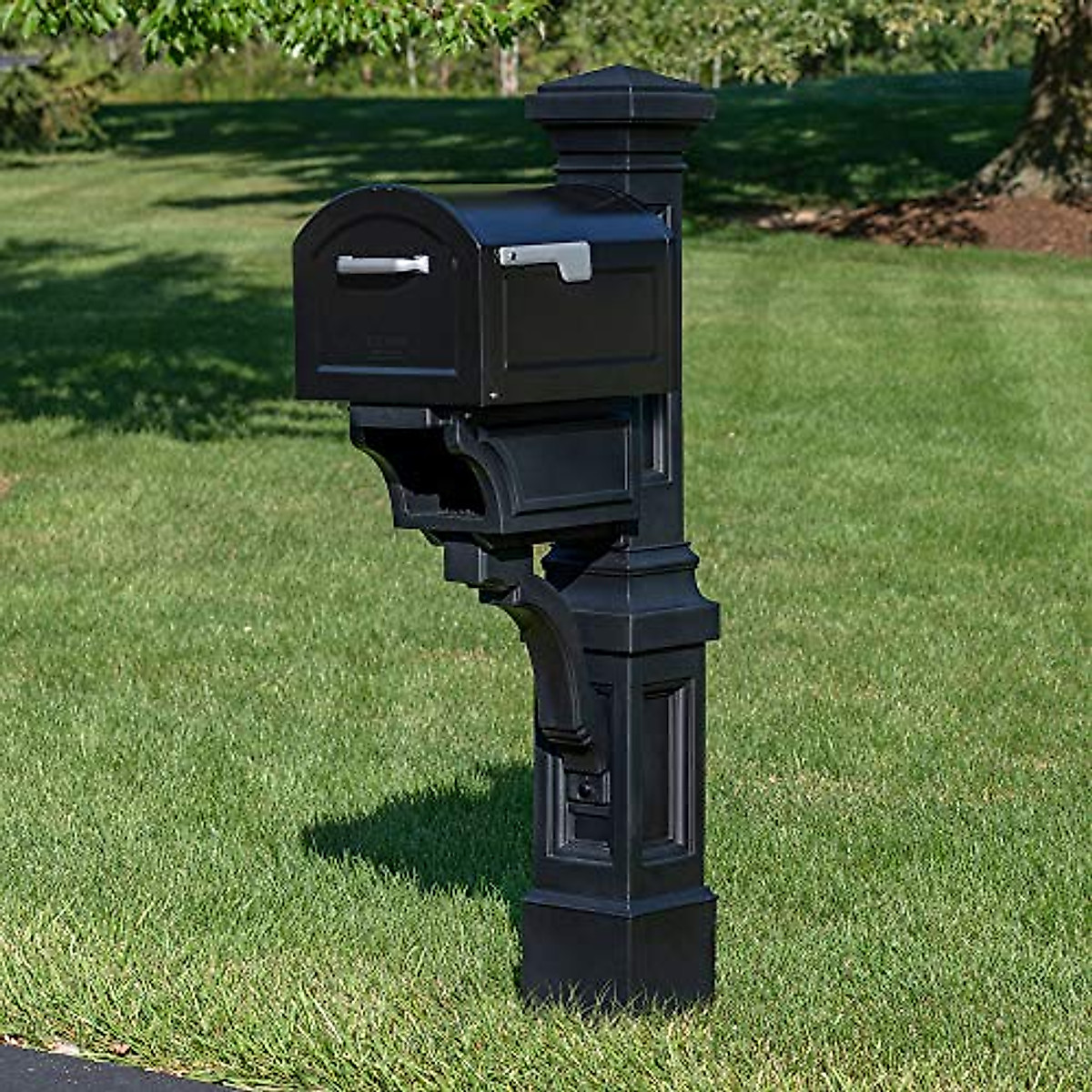 Step2 Atherton Mail Post, Mailbox Not Included, Weather Resistant, Large Outdoor Mailbox Post, Made of Durable Plastic, Easy to Install, Onyx Black