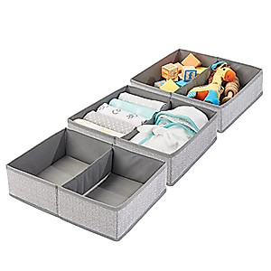 mDesign Fabric Drawer Organizer Bin Dividers for Kids/Baby Nursery Dresser, Closet, Organization - Bins Hold Clothes, Diapers, Cream, Toy, Blankets - 3 Pack, Gray Herringbone