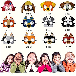 24 Packs Puppy Dogs Felt Masks Party Favors for Kids, Blue Puppy Game Video Party Supplies, Blue Puppy Themed Birthday Party Decorations Gift for Boys Girls