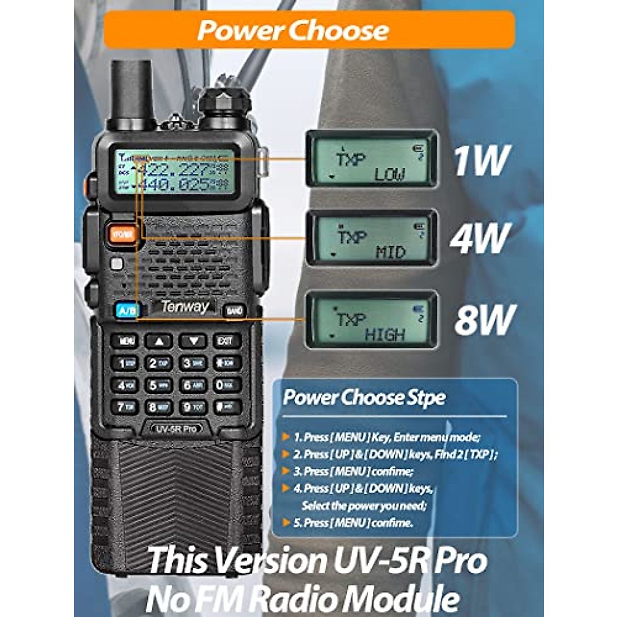 Ham Radio UV-5R Pro 8W High Power Two Way Radio with 3800mAh Battery,Handheld Speaker Mic, Radio Case 2 Pack and one Programming Cable,