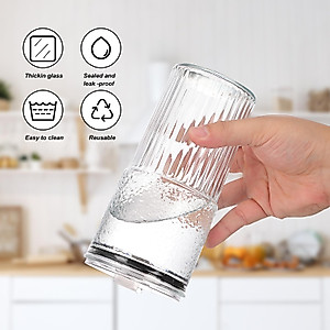 Moretoes Glass Cups with Lids and Straws, 20 oz Glass Tumbler with Lid and Straw Iced Coffee Cup, Glass Cups for Juice Water Smoothie, Glass Drinking Set of 4