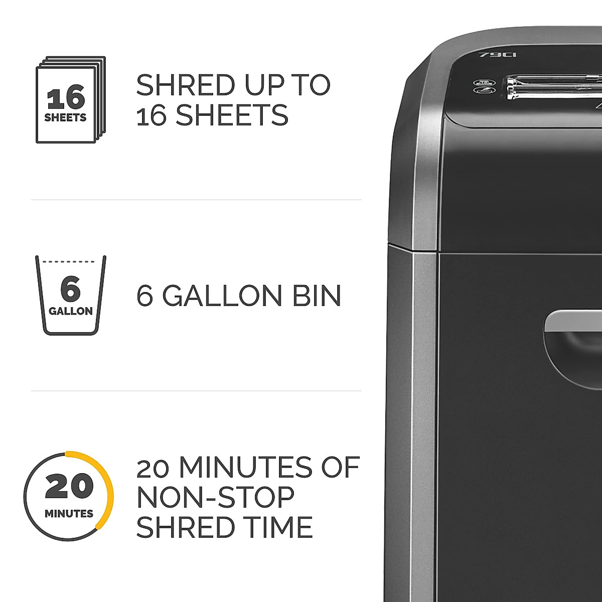 Fellowes ‎Powershred 79Ci 16-Sheet 100% Jam-Proof Heavy Duty Crosscut Paper Shredder Machine for Office and Home, Black/Dark Silver 3227919