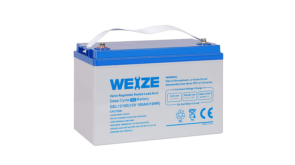 WEIZE 12V 100AH Deep Cycle Gel Battery for Solar & Marine Use