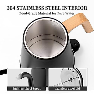 Nueve&Five Gooseneck Electric Kettle with Thermometer， Black Electric Kettle 1L with Auto Shut-Off，1000W Hot Water Kettle of Stainless Steel， Pour Over Kettle for Coffee & Tea