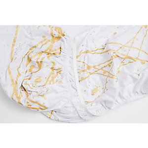 NODNAL CO. 3 Fitted Gold Bassinet Sheets Set for Baby Girl - 100% Oeko-TEX Cotton - Shimmery Glitter Geometric Shapes, Dots and Lines - Cradle/Moses Basket Hourglass, Oval & Rectangle Mattress Sheet