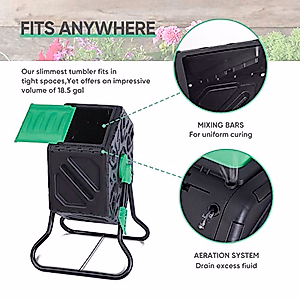 F2C 18.5 Gallon Compost Tumbler All-Season Outdoor BPA Free Large Composter Bin w/ 2 Sliding Doors and Solid Steel Frame (18.5 Gallon)